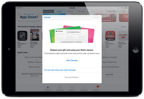 Tip: Redeem Gift Cards Using iPad Camera in IOS 7 | My Other Blog