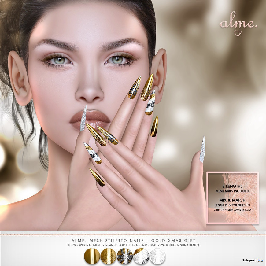 Mesh Stiletto Nails Gold Xmas Group Gift by alm...