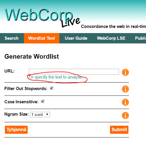 WebCorp: The Web as Corpus - Wordlist | 1Uutise...