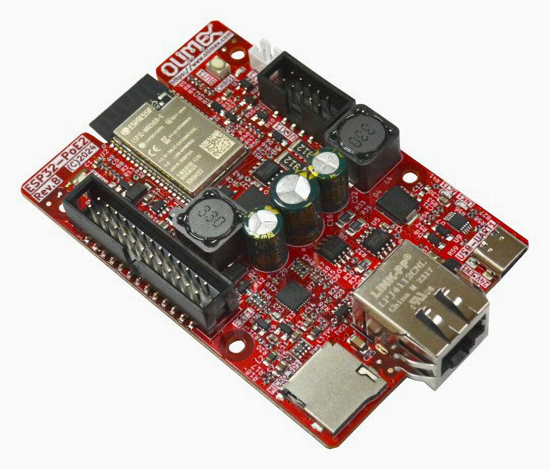Olimex ESP32-POE2 board offers up to 25W for po...