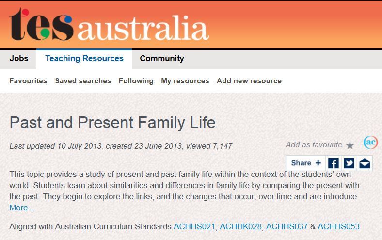 Year 1: Present and Past Family Life - TES Aust...