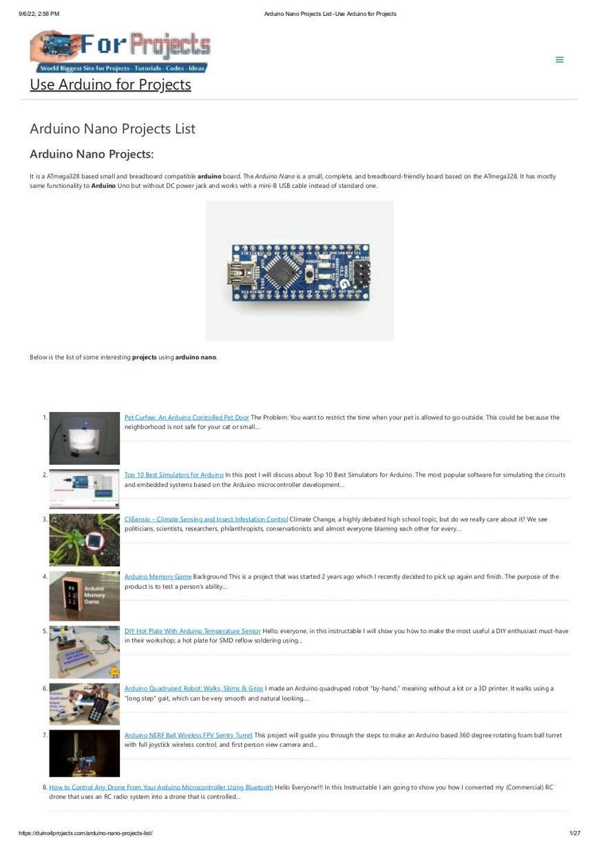 Arduino Nano Projects List -Use Arduino for Pro...
