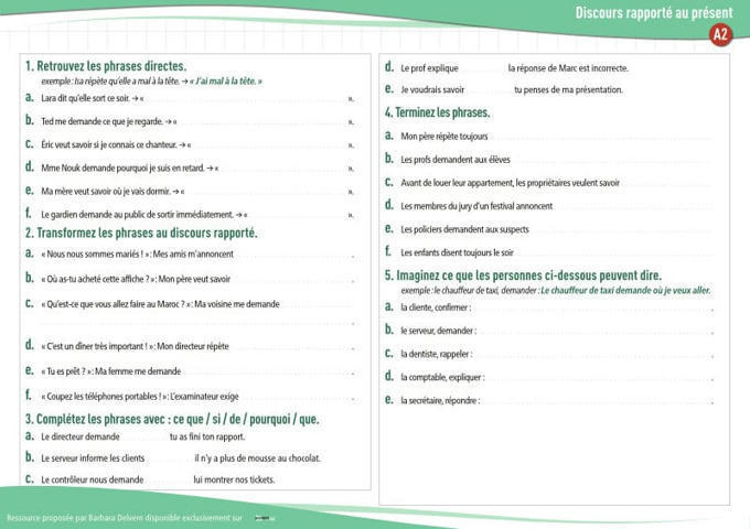 Discours rapporté au présent (A2)...