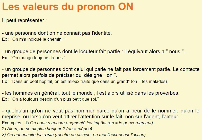 Les valeurs du pronom ON | FLE enfants | Scoop...