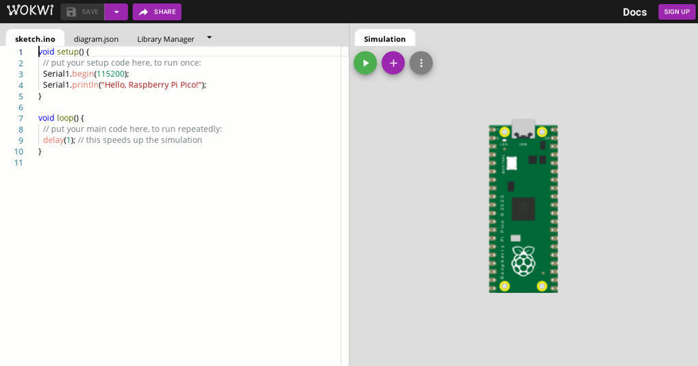 New Raspberry Pi Pico Project Wokwi Simulator