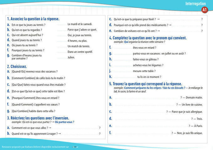 Interrogation (A1) : exercices de grammaire en ...