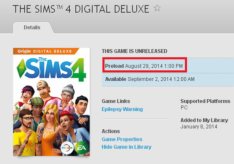 The Sims 4: Origin Pre-Load Set For August 29th...