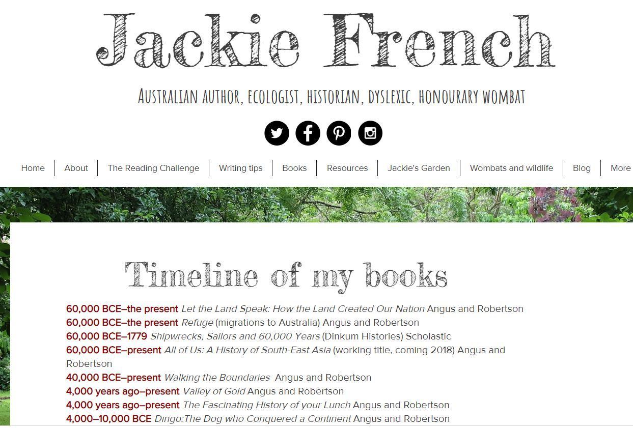 Timeline of Jackie French historical fiction an...
