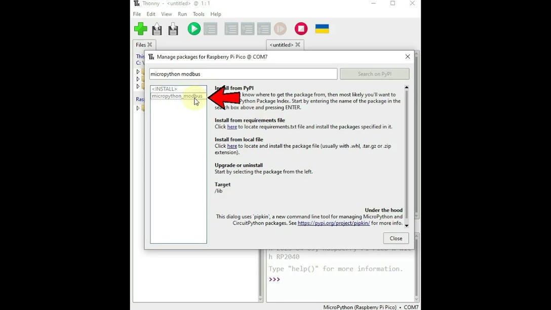 How to install micropython modbus library in Ra...