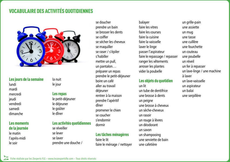 Liste de vocabulaire FLE - les activités...