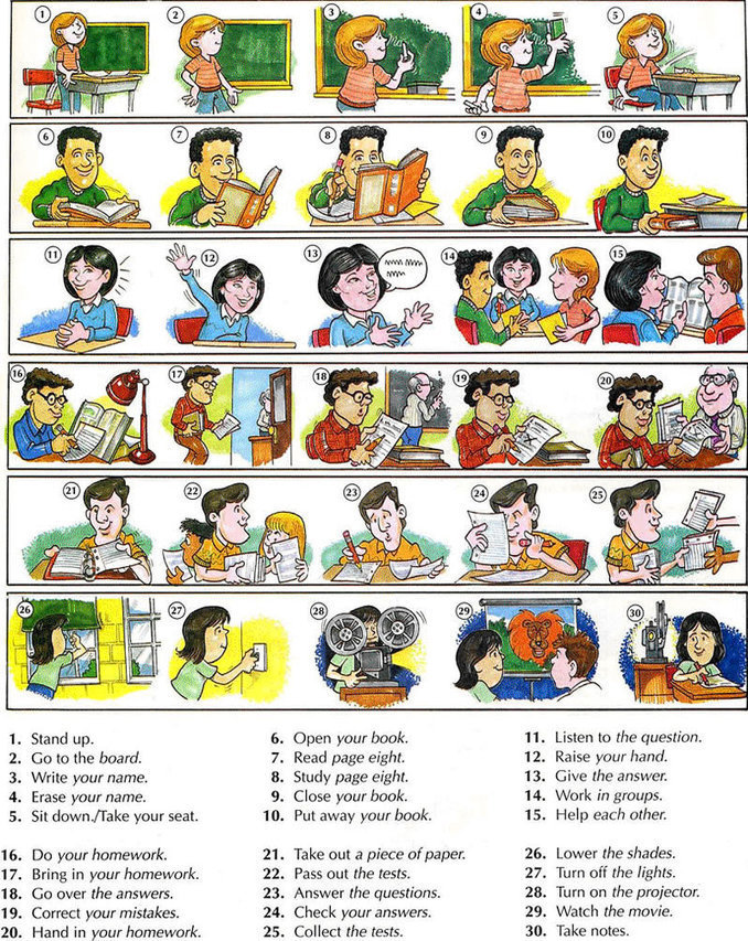 Classroom Actions Commands Vocabulary Students 